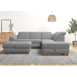 Ecksofa Home Affaire "Dundee L-Form", grau (steel), B:263cm H:86cm T:219cm, Flachgewebe 100% Polyester, Sofas, Ecksofa, wahlweise mit Kopfteilverstellung und zus&auml;tzlich mit Bettfunktion