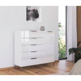 Kommode Rauch "Flipp" Sideboards Gr. B/H/T: 120 cm x 111 cm x 42 cm, 5 St., weiß (alpinweiß, glas kristallweiß) 1-türig mit 5 Schubladen und Soft-Close-Funktion sowie Glasfront