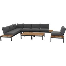 Gartenlounge-Set siena GARDEN "Alvida" Sitzmöbel-Sets Gr. B/H/T: 172 cm x 70 cm x 80 cm, grau (matt anthrazit, teak) best. aus 2 Sofas, 1 Ecksofa, Tisch und 12 Kissen