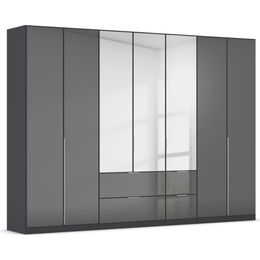 Drehtürenschrank Rauch "Kleiderschrank Kleiderschränke Schrank Garderobe AGORDO mit Glasfront" Schränke Gr. B/H/T: 315 cm x 229 cm x 54 cm, 7 St., grau (graumetallic, glas basalt) mit Außenschubkästen, in 6 Breiten und 2 Höhen MADE IN GERMANY