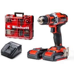 Einhell Akku-Bohrschrauber "TE-CD 18/40 Li +69" Bohrmaschinen mit 2 Akkus 18V2,0 Ah, Ladegerät, Transportkoffer und Zubehör-Set rot