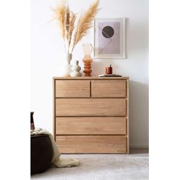 Kommode Home Affaire "Zetra Schubladenschrank, 2 + 3 Schubladen mit Soft-Close-Function" Sideboards Gr. B/H/T: 88 cm x 42 cm x 91 cm, 5 St., beige (eiche natur, geölt) Fertig montiert, Eiche Massivholz, Breite 88 cm