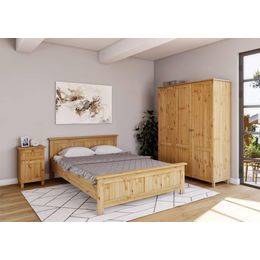 Jugendzimmer-Set Home Affaire "Juventus" Schlafzimmermöbel-Sets Gr. B/H/T: 337 cm x 180 cm x 208 cm, B/H: 140 cm x 200 cm, beige (natur) Baby Massivholz, bestehend aus Bett, Kleiderschrank und Nachtkommode