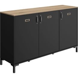 Hochkommode GAMI "Manchester" Sideboards Gr. B/H/T: 136 cm x 82 cm x 40 cm, schwarz (schwarz, eiche) Türkommode