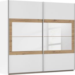 Schwebetürenschrank Rauch "Kleiderschrank Schrank Garderobe TARRAGONA in 3 Breiten" Schränke Gr. B/H/T: 226 cm x 210 cm x 62 cm, 2 St., weiß (alpinweiß, eiche artisan) Spiegelmitteltüren mit Rahmen in Absetzungsfarbe