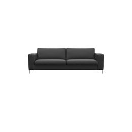 3-Sitzer FLEXLUX "Fiore, super Sitzkomfort durch Kaltschaum im Sitz", schwarz (deep schwarz), B:229cm H:85cm T:92cm, 100% Echteder, Sofas, breite Armlehnen, F&uuml;&szlig;e Alu