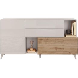 Sideboard Inosign "Monaco Breite 181 cm, Anrichte mit 1 Tür, Klappe u. 2 Schubkästen" Sideboards Gr. B/H/T: 181 cm x 94 cm x 42 cm, 2 St., weiß (weiß hochglanz lack, eiche cadiz nb) Kommode, SoftSelf Closing