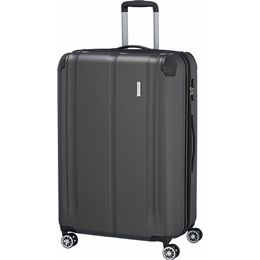 Hartschalen-Trolley Travelite "CITY L" Gr. B/H/T: 49 cm x 77 cm x 32 cm 113 l, grau (anthrazit) Koffer Reisekoffer mittel groß Reisegepäck mit erweiterbarem Volumen