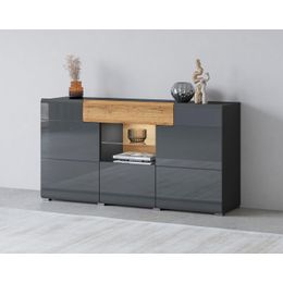 Sideboard Inosign "Toledo,Breite 159cm,moderne Anrichte mit dekorative Fräsungen,grifflos" Sideboards schwarz (antrazit matt, antrazit hgl, alteiche) Kommode viel Stauraum, Einlegeböden verstellbar,ohne Beleuchtung