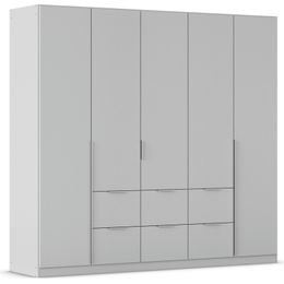 Drehtürenschrank Rauch "Kleiderschrank Schrank Garderobe AGORDO mit Dekor- oder Hochglanzfront" Schränke Gr. B/H/T: 226 cm x 210 cm x 54 cm, 5 St., grau (seidengrau) mit Außenschubkästen, in 6 Breiten und 2 Höhen MADE IN GERMANY