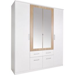 Kleiderschrank Rauch "Drehtürenschrank Schrank Garderobe BURANO" Schränke Gr. B/H/T: 181 cm x 212 cm x 58 cm, 4 St., weiß (alpinweiß, eiche sonoma) mit Schubladen und Spiegelumrandung in Farbabsetzung MADE IN GERMANY