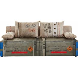 Schlafsofa exxpo - SOFA FASHION "Extravagantes Sofa f&uuml;r Individualisten mit Bettfunktion und Bettkasten", braun (military), B:193cm H:88cm T:85cm, Luxus-Microfaser (100% Polyester) bedruckt, Sofas, Schlafsofa, in au&szlig;ergew&ouml;hnlichen Bezugsvarianten, Solit&auml;rm&ouml;bel