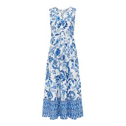 Maxikleid Lascana Gr. 38, N-Gr, blau (blau, creme bedruckt) Damen Kleider mit Blumenprint und Knopfleiste, Sommerkleid, Strandkleid