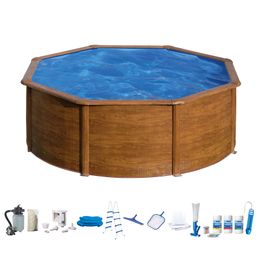 Rundpool MY POOL BWT Schwimmbecken Gr. Ø/B/H/L: 300 cm x Breite Höhe 120 cm x Länge, 8000 l, braun in moderner Holzoptik, Höhe 120 cm, verschiedene Größen