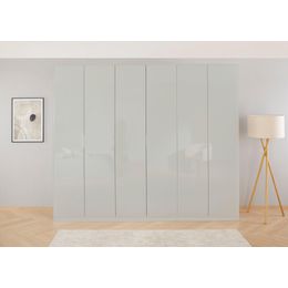 Drehtürenschrank Rauch "Kleiderschrank Schrank Garderobe KOLUNA mit hochwertiger Glasfront" Schränke Gr. B/H/T: 271 cm x 210 cm x 54 cm, 6 St., grau (seidengrau, glas seidengrau) inkl. 2 Innenschubladen sowie extra Einlegeböden MADE IN GERMANY