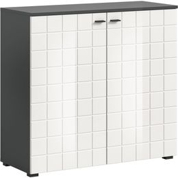 Kommode Inosign "Gora, Breite 92 cm, gefräste Front in Waffeloptik hochglanz" Sideboards Gr. B/T: 92 cm x 37 cm, schwarz (anthrazit, weiß hochglanz) Sideboard, Schrank, Anrichte