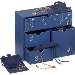 Adventskalender ANISTON JEWELRY & WATCHES "Schmuck Geschenk Weihnachten - Armbanduhr Halskette Armband Creolen" goldfarben (blau) Damen Kristallsteine (synth)