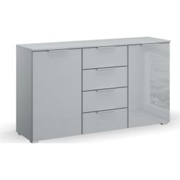 Kommode Rauch "Koluna" Sideboards Gr. B/H/T: 140 cm x 81,0 cm x 42,0 cm, 4 St., grau (seidengrau, glas seidengrau) mit Glasfront, 4 Schubkästen, inkl. 3er-Set Filzboxen