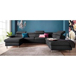 Wohnlandschaft exxpo - SOFA FASHION "Maretto, bequem und komfortabel, aufwendige Sitzsteppung, U-Form", schwarz, B:330cm H:96cm T:230cm, Luxus-Microfaser Vintageoptik (100% Polyester);Webstoff, Sofas, inkl. Kopfteilverstellung für mehr Sitzkomfort, wahlweise Bettfunktion