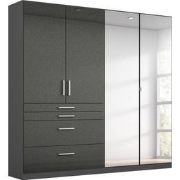 Drehtürenschrank Rauch "Kleiderschrank Schrank Garderobe Garderobenschrank Topseller HOMBURG" Schränke Gr. B/H/T: 181 cm x 197 cm x 54 cm, 4 St., grau (graumetallic, hochglanz effektgrau) mit Spiegel, oberer Schubkasten Einteilung MADE IN GERMANY