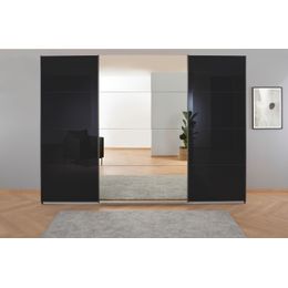 Schwebetürenschrank Rauch "Kleiderschrank Schrank Garderobe KOLUNA mit Glastüren und Spiegel" Schränke Gr. B/H/T: 315 cm x 229 cm x 62 cm, 3 St., grau (graumetallic, glas basalt) inkl. 2 Innenschubladen sowie extra Einlegeböden MADE IN GERMANY