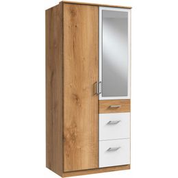 Kleiderschrank wimex "Click", weiß (plankeneichefarben, weiß), B:90cm H:199cm T:58cm, Schränke, Drehtürenschrank Kleiderschrank, mit Spiegel