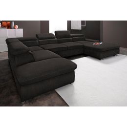 Sit & More Wohnlandschaft SIT & MORE "Alcudia U-Form", schwarz, B:349cm H:73cm T:226cm, Primabelle-Microfaser;Korpus: Luxus-Kunstleder / Sitz und Rücken: Struktur (100% Polypropylen);Korpus: Struktur (100% Polypropylen) / Sitz und Rücken: Struktur (100% Polyester), Sofas, wahlweise mit Bettfunktion