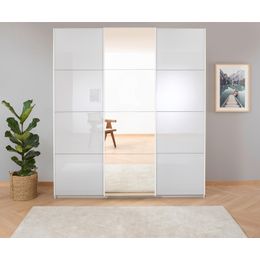 Schwebetürenschrank Rauch "Kleiderschrank Schrank Garderobe KOLUNA mit Glastüren und Spiegel" Schränke Gr. B/H/T: 203 cm x 229 cm x 62 cm, 3 St., weiß (alpinweiß, glas kristallweiß) inkl. 2 Innenschubladen sowie extra Einlegeböden MADE IN GERMANY