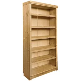 Bücherregal Home Affaire "Soeren" Regale Gr. H/T: 185 cm x 29 cm, 6 St., beige (gelaugt, geölt) in 2 Höhen und Tiefen, mit viel Stauraum