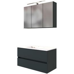 Badmöbel-Set Welltime "Baabe", grau, B:100cm, MDF, Kastenmöbel-Sets, Breite 100 cm, Softclose-Funktion