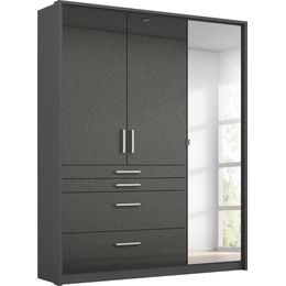 Drehtürenschrank Rauch "Kleiderschrank Schrank Garderobe Garderobenschrank Topseller HOMBURG" Schränke Gr. B/H/T: 136cm x 197cm x 54cm, Passepartout ohne Beleuchtung, 3 St., grau (graumetallic/hochglanz effektgrau) Drehtürenschrank Schränke inkl. Passepartout, oberer Schubkasten mit Einteilung MADE IN GERMANY