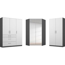 Schrank-Set Rauch "Kleiderschrank Schrank Garderobe Garderobenschrank Eckschrank HOMBURG" Kastenmöbel-Sets Gr. B/H/T: 253 cm x 197 cm x 208 cm, weiß (graumetallic, hochglanz weiß) viel Stauraum, oberer Schubkasten mit Einteilung MADE IN GERMANY