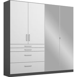 Drehtürenschrank Rauch "Kleiderschrank Schrank Garderobe Garderobenschrank Topseller HOMBURG" Schränke Gr. B/H/T: 181 cm x 197 cm x 54 cm, 4 St., weiß (graumetallic, hochglanz weiß) mit Spiegel, oberer Schubkasten Einteilung MADE IN GERMANY