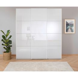 Schwebetürenschrank Rauch "Koluna" Schränke Gr. B/H/T: 203 cm x 210 cm x 62 cm, 3 St., weiß (alpinweiß, glas kristallweiß) Glasfront, inkl. 2 Innenschubladen sowie extra Böden