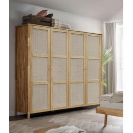 Drehtürenschrank Andas "Hällevik Kleiderschrank, Aufbewahrung, Stauraum" Schränke Gr. B/H/T: 202 cm x 202 cm x 61 cm, 4 St., braun (eiche natur) Türfronten mit Wiener Geflecht, FSC Zertifizierte massive Eiche, geölt