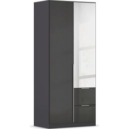 Drehtürenschrank Rauch "Kleiderschrank Schrank Garderobe AGORDO mit Dekor- oder Hochglanzfront" Schränke Gr. B/H/T: 91 cm x 210 cm x 54 cm, 2 St., grau (graumetallic, hochglanz effektgrau) mit Außenschubkästen, in 6 Breiten und 2 Höhen MADE IN GERMANY