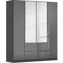 Drehtürenschrank Rauch "Kleiderschrank Kleiderschränke Schrank Garderobe AGORDO mit Glasfront" Schränke Gr. B/H/T: 181 cm x 210 cm x 54 cm, 4 St., grau (graumetallic, glas basalt) mit Außenschubkästen, in 6 Breiten und 2 Höhen MADE IN GERMANY