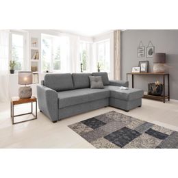 Ecksofa Home Affaire "Quin L-Form", grau (dunkelgrau), B:246cm H:85cm T:152cm, Strukturstoff (100% Polyester), Sofas, Ecksofa, mit Bettfunktion, Bettkasten und Zierkissen, mit Federkern