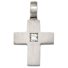 Kreuz-Anhänger Jobo "Anhänger Kreuz", grau (platin 950), Schmuckanhänger, Damen, SI = kleine Einschlüsse, Platin 950-Diamanten, Platin 950, Diamanten, 950 Platin mit 1 Diamant