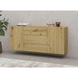 Sideboard Inosign "Ava, Breite 140 cm, hängend und stehend montierbar" Sideboards Gr. B/H/T: 140 cm x 62 cm x 35 cm, artisan/artisan, 3 St., braun (eichefarben artisan) moderne grifflose Kommode, Schubladenschrank, 2Türen3Schubkästen