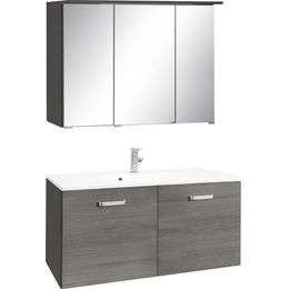 Badmöbel-Set Welltime "Ravenna", grau (grafit, eichefarben), Kastenmöbel-Sets, Breite 100 cm, mit gedämpften Scharnieren