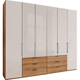 Falttürenschrank Wiemann "Monaco" Schränke Gr. B/H/T: 246,9 cm x 236 cm x 58 cm, 5 St., braun (bianco, eiche, nachbildung, glas champagner) Drehtürenschrank Kleiderschrank Teil-Glasfront sowie hochwertige Beschläge inkl. Schubladendämpfung