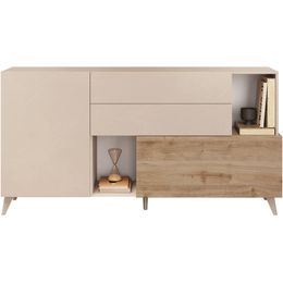 Sideboard Inosign "Monaco Breite 181 cm, Anrichte mit 1 Tür, Klappe u. 2 Schubkästen" Sideboards Gr. B/H/T: 181 cm x 94 cm x 42 cm, 2 St., weiß (cashmere, eiche cadiz nb) Kommode, SoftSelf Closing