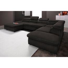 Sit & More Wohnlandschaft SIT & MORE "Alcudia U-Form", schwarz, B:349cm H:73cm T:226cm, Primabelle-Microfaser;Korpus: Luxus-Kunstleder / Sitz und Rücken: Struktur (100% Polypropylen);Korpus: Struktur (100% Polypropylen) / Sitz und Rücken: Struktur (100% Polyester), Sofas, wahlweise mit Bettfunktion