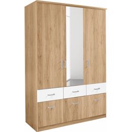 Kleiderschrank Rauch "Kleiderschrank Schrank Garderobe deckenhoher BREMEN" Schränke Gr. B/H/T: 136 cm x 199 cm x 58 cm, mit Spiegel, 3 St., beige (struktureichefarben hell, oberer schub weiß) in vielen Farben und Ausführungen MADE IN GERMANY