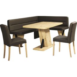 Eckbankgruppe Home Affaire "Laros Sitzgruppe, Eckbank, Stühle, Tisch" Sitzmöbel-Sets Gr. B/H/T: 182 cm x 87,5 cm x 141 cm, Kunstleder, langer Schenkel links, braun (dunkelbraun, dunkelbraun, natur) perfekt für Küche, Esszimmer, Wohnzimmer, Bestseller