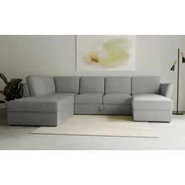Wohnlandschaft Home Affaire "Lavars Schlafsofa", grau, B:310cm H:90cm T:226cm, 53% strukturiertes Polyester, 47% Polyester, Sofas, Wohnlandschaft, mit Bettfunktion und Stauraum, in zwei verschiedenen Bezugsqualit&auml;ten