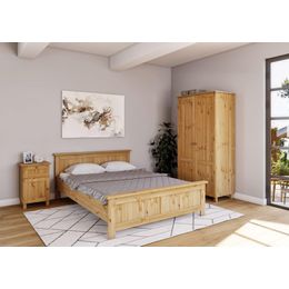 Jugendzimmer-Set Home Affaire "Juventus" Schlafzimmermöbel-Sets Gr. B/H/T: 291 cm x 180 cm x 208 cm, B/H: 140 cm x 200 cm, beige (natur) Baby Massivholz, bestehend aus Bett, Kleiderschrank und Nachtkommode