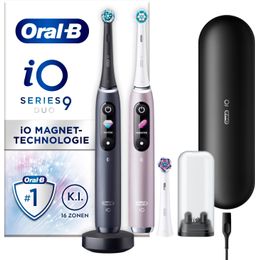 Elektrische Zahnbürste Oral-B "iO 9 Duopack", schwarz (schwarz onyx, rose quartz), ElektrozahnbürstenB:2,5cm H:24cm T:2,5cm, Kunststoff, mit Magnet-Technologie, 7 Putzmodi, Farbdisplay & Lade-Reiseetui, B:2,5cm H:24cm T:2,5cm, Topseller