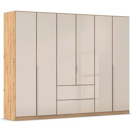 Drehtürenschrank Rauch "Kleiderschrank Kleiderschränke Schrank Garderobe AGORDO mit Glasfront" Schränke Gr. B/H/T: 271 cm x 210 cm x 54 cm, 6 St., beige (eiche artisan, glas champagner) mit Außenschubkästen, in 6 Breiten und 2 Höhen MADE IN GERMANY